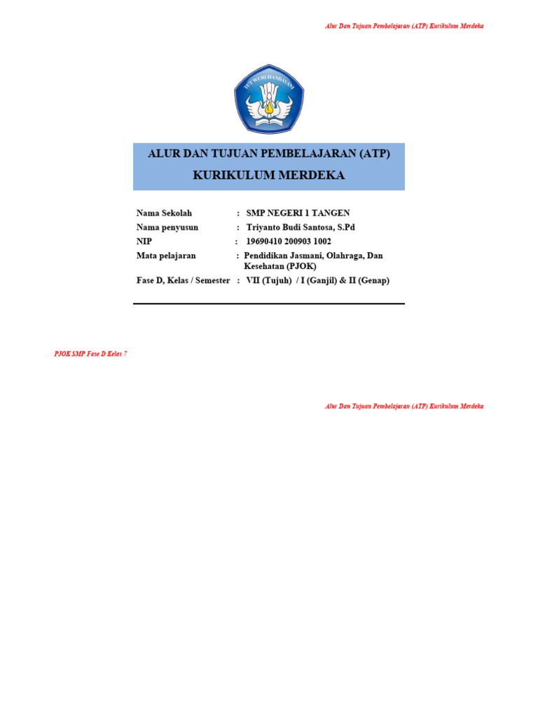 Alur Pembelajaran PJOK Kelas 7 Merdeka | PDF