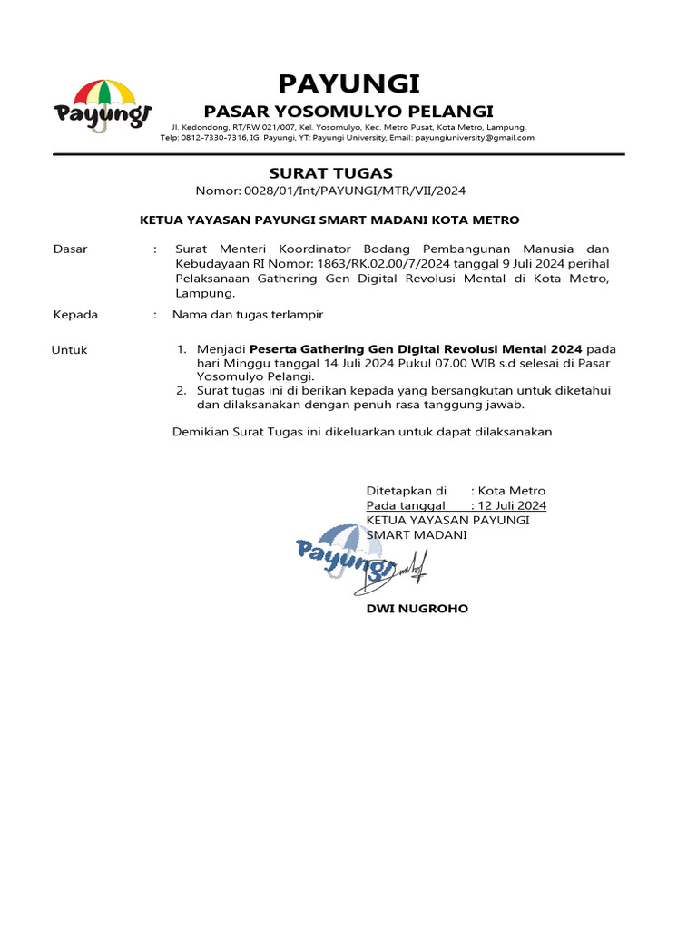 Surat Perintah Tugas Peserta Gen Digital - 2 | PDF