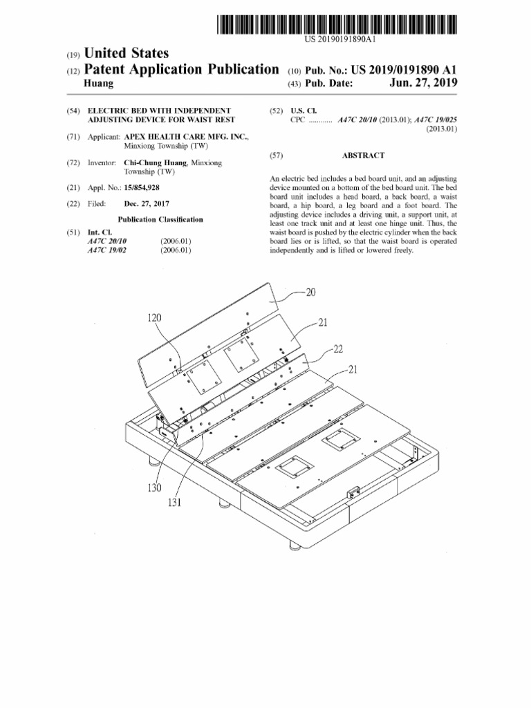 APEX US20190191890A1 Electric Bed with Independent Adjusting Device for ...