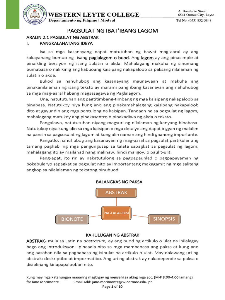 Aralin 2 Pagsulat NG Ibatibang Lagom | PDF
