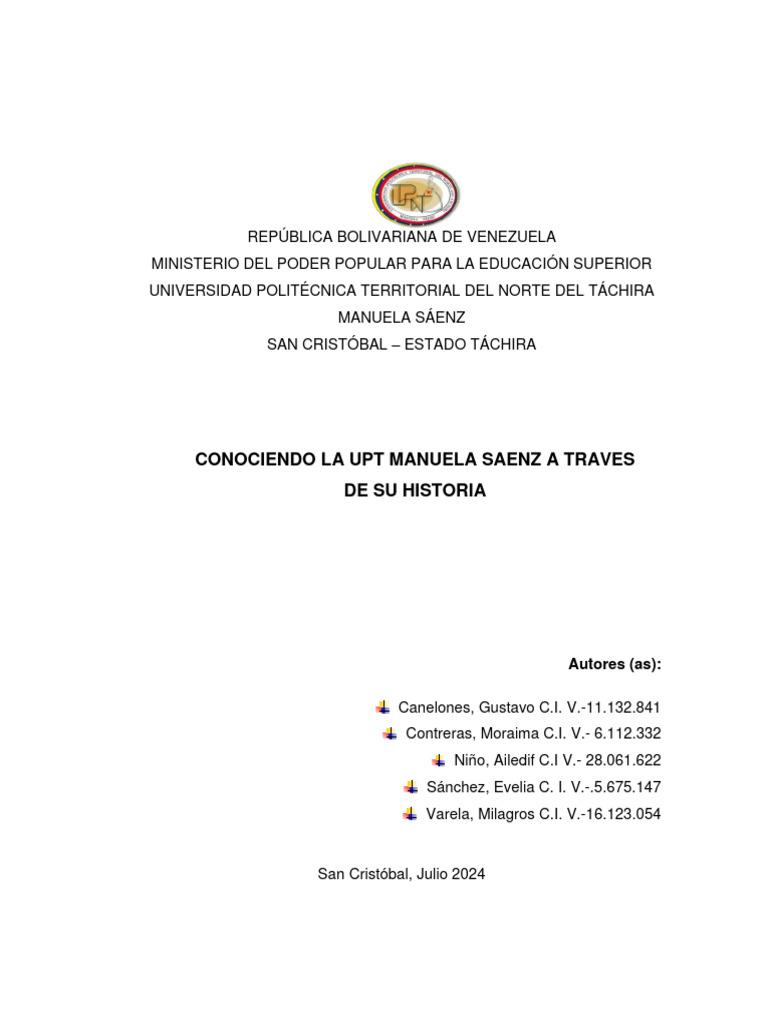 Historia de La Universidad Politecnica Del Norte Tachira Manuela Saenz ...