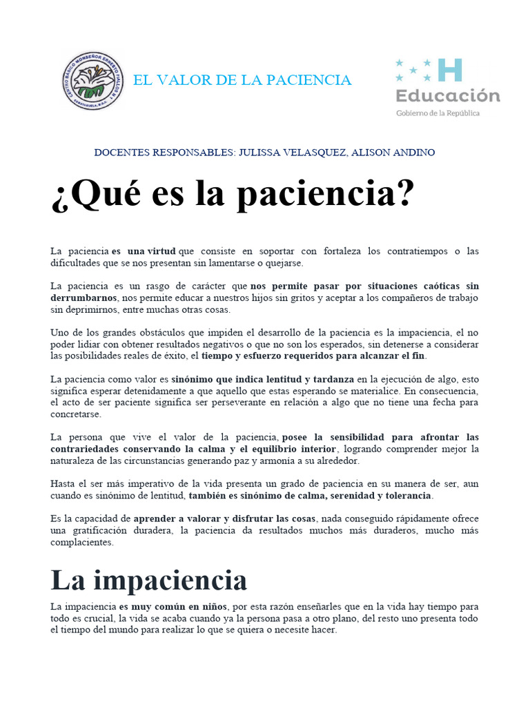 La Importancia de la Paciencia | PDF