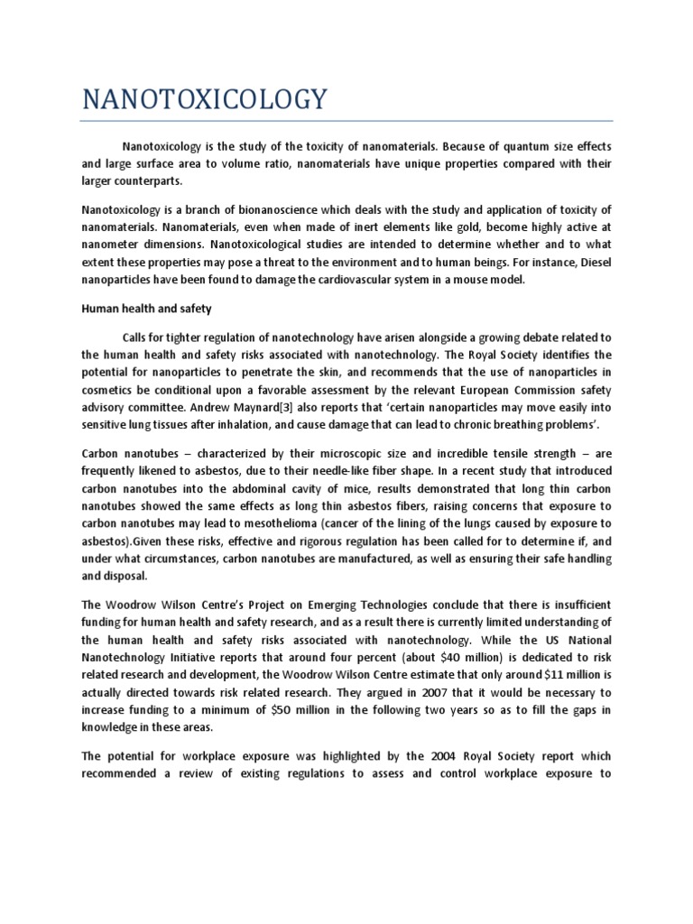 Nanotoxicology: Human Health and Safety | Download Free PDF | Nanotoxicology | Nanotechnology