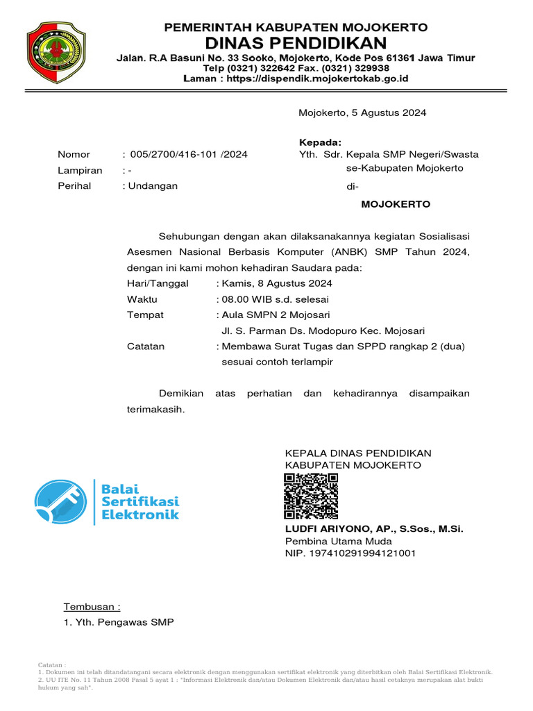 1-Undangan Peserta Sosialisasi An SMP - SPPD | PDF