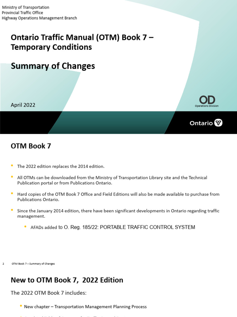OTM Book 7 Temporary Conditions Summary of Changes 2022 | PDF | Traffic ...