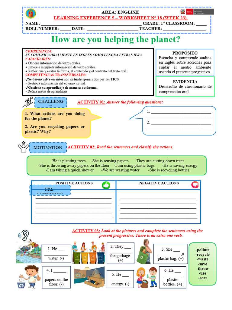 Worksheet #18 - Listening - Semana 23 | PDF | Recycling | Pronoun
