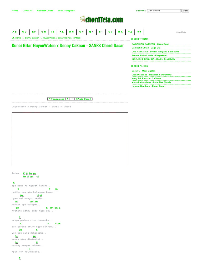 Kunci Gitar GuyonWaton X Denny Caknan - SANES Chord Dasar © | PDF