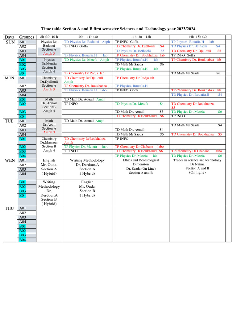 Sci-Tech Semester Schedule 2023/24 | PDF