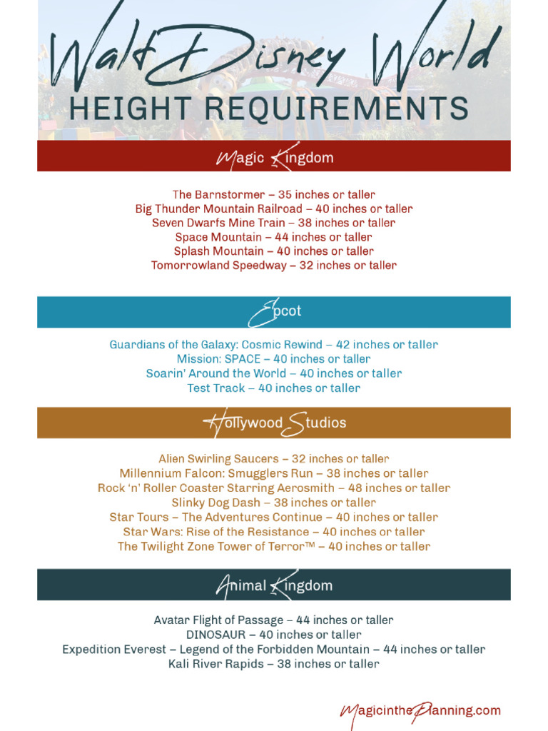Disney World Height Requirements | PDF