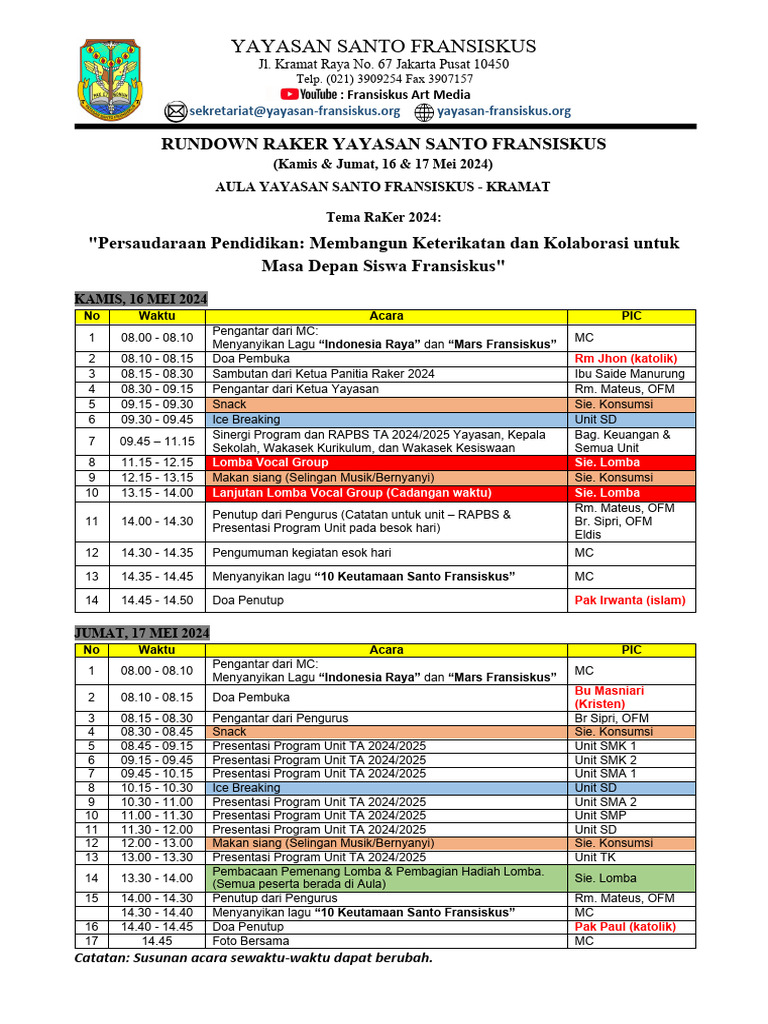 Rundown Acara Raker 2024 | PDF