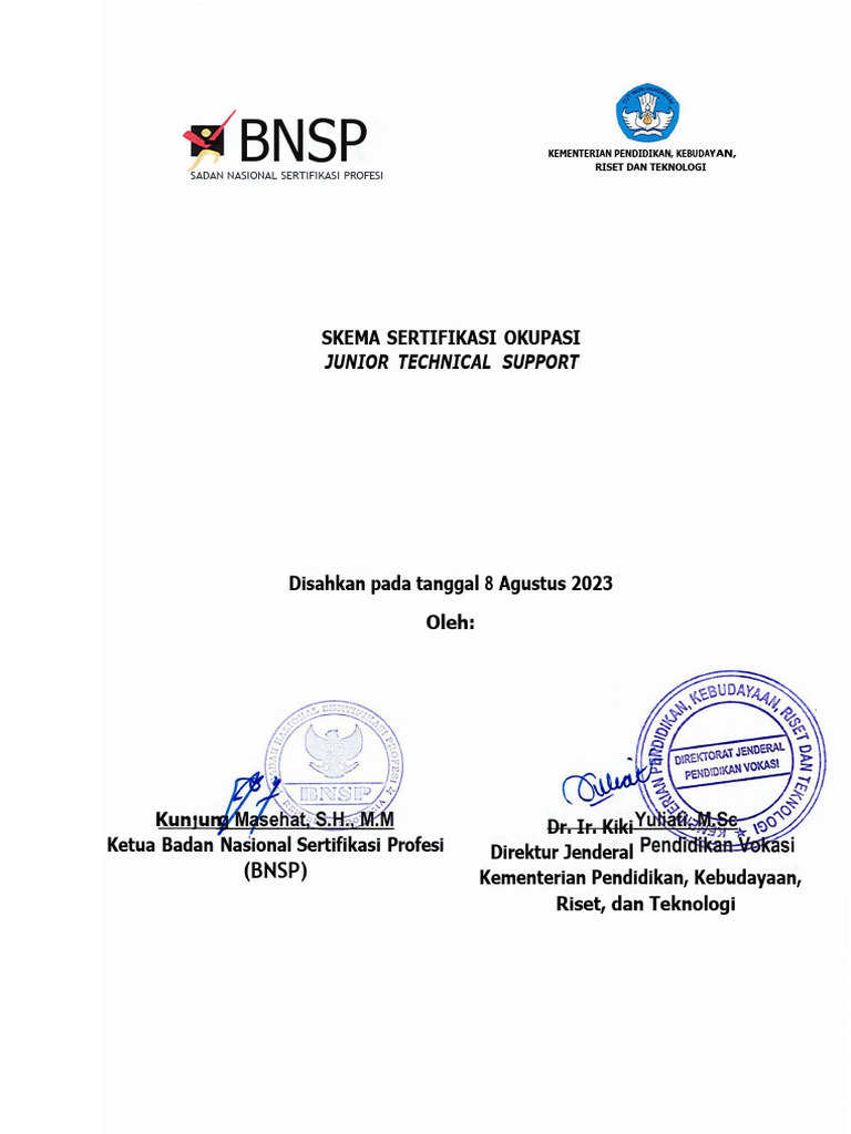 Skema Sertifikasi Okupasi Junior Technical Support | PDF