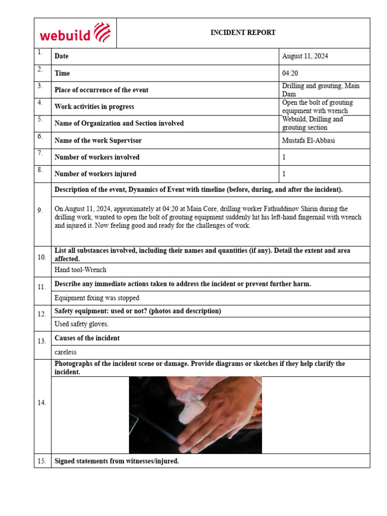 Incident Report Form | PDF | Occupational Safety And Health | Safety