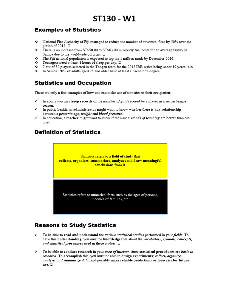 ST130 - W1 | PDF | Statistics | Descriptive Statistics