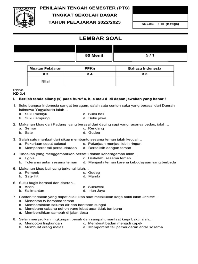 PTS TEMA 5 Termin (1&2) Kls.3b.h.asep | PDF