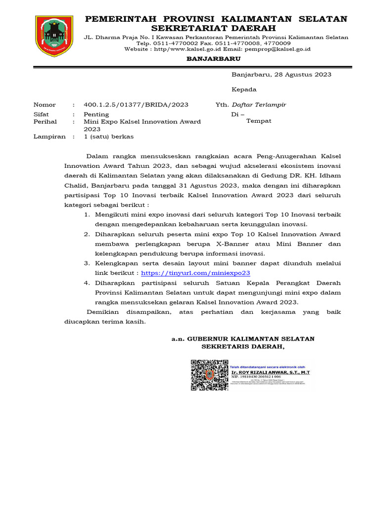 Surat Mini Expo Inovasi 2023_sign | PDF