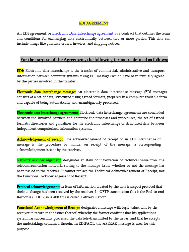 EDI_Agreement_ | PDF | Electronic Data Interchange | Communications Protocols