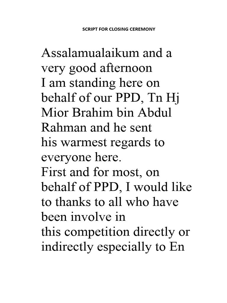 Script For Closing Ceremony | PDF