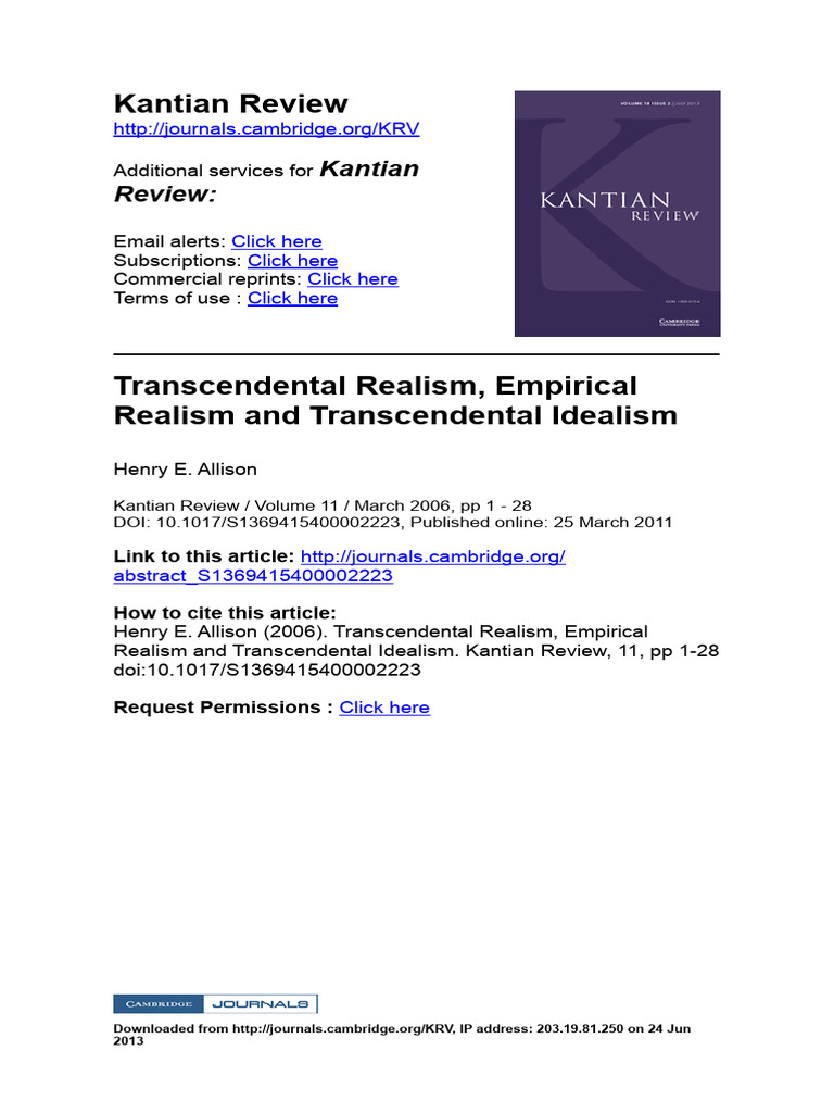 ALLISON, Henry - Transcendental Realism, Empirical Realism and Transcendental Idealism (2006 ...