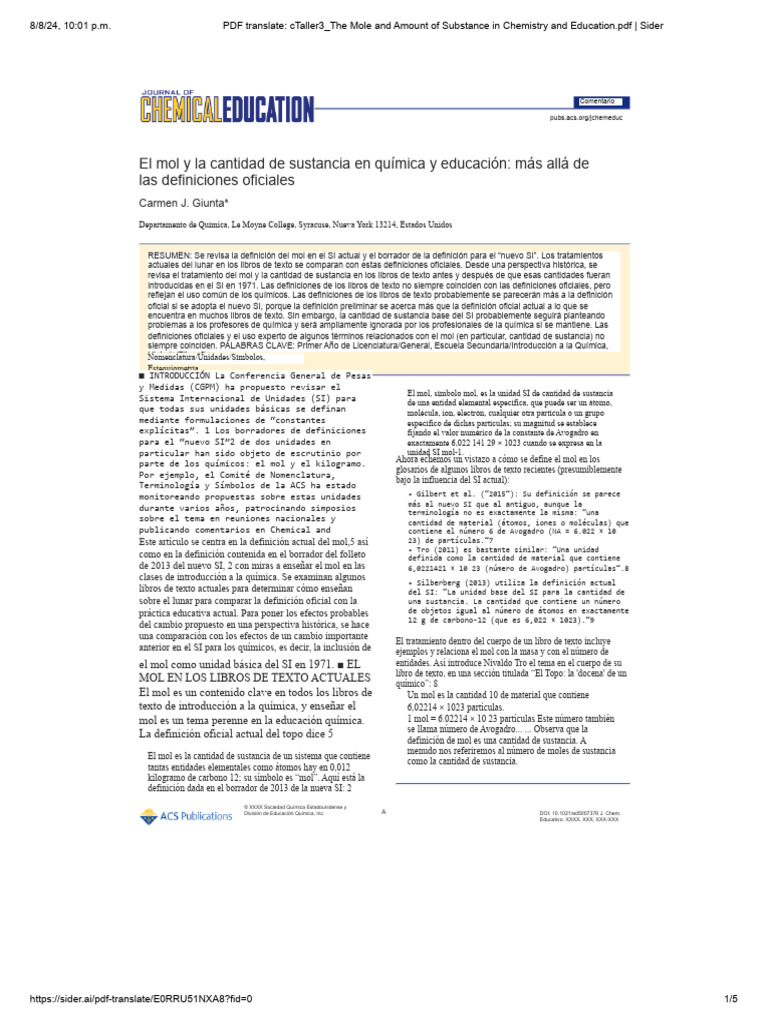 PDF translate_ cTaller3_The Mole and Amount of Substance in Chemistry ...