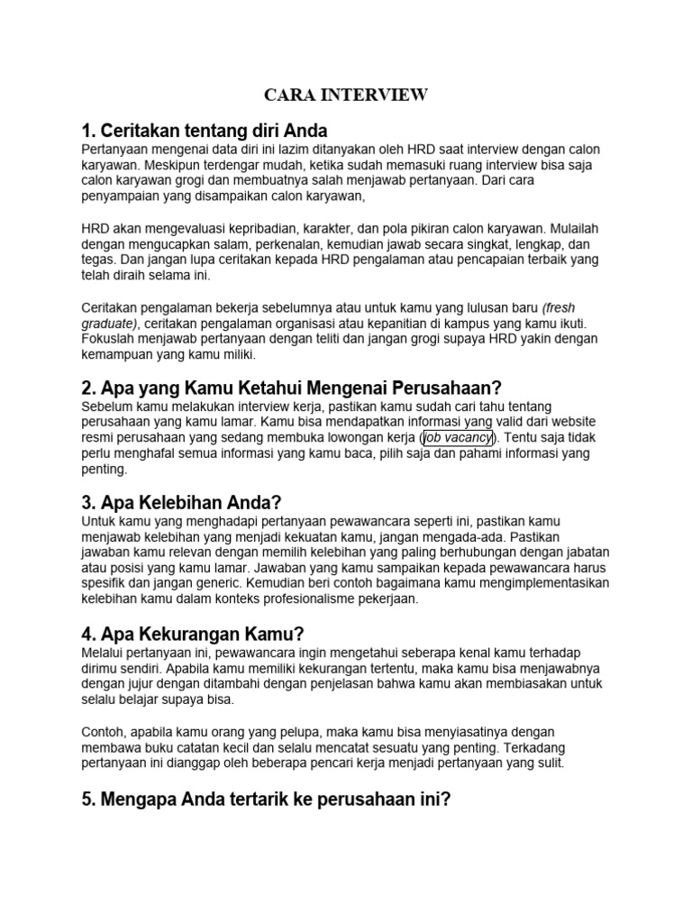 Panduan Lengkap Cara Interview Kerja | PDF | Karier & Perkembangan | Bisnis