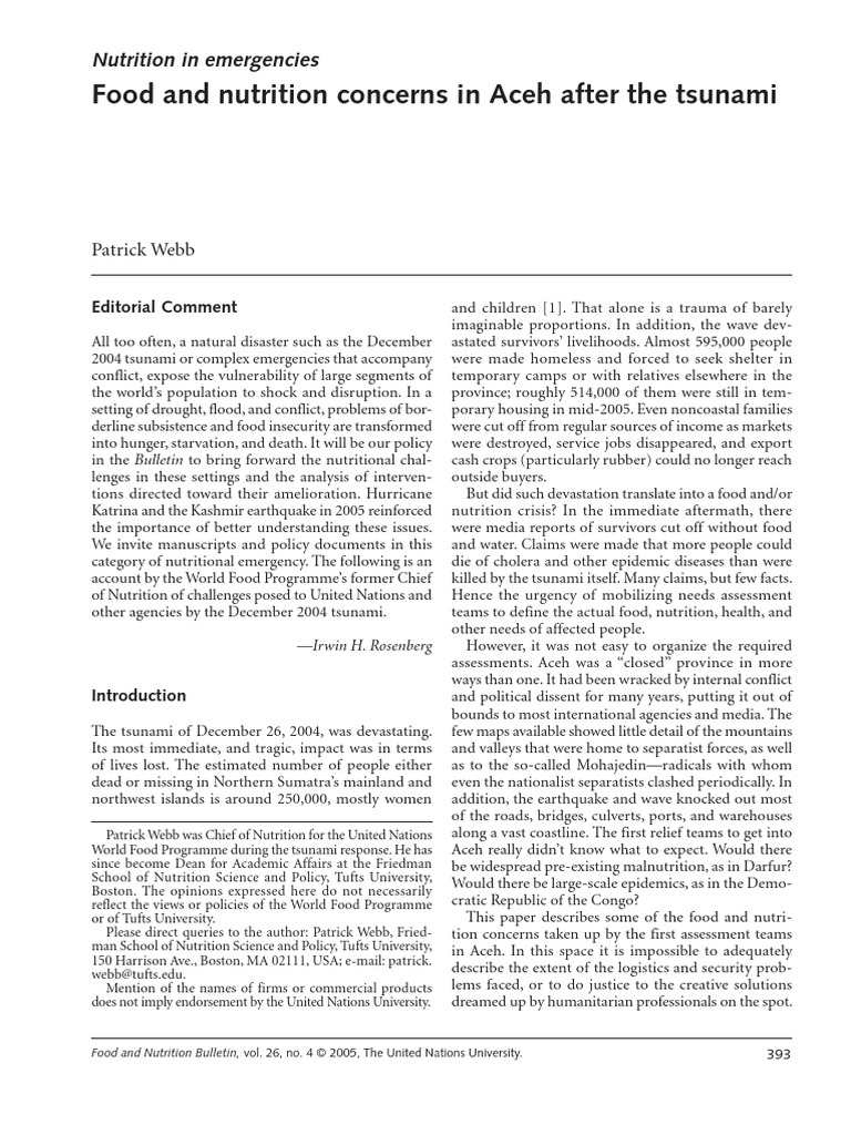 Webb 2005 Food and Nutrition Concerns in Aceh After The Tsunami | PDF ...