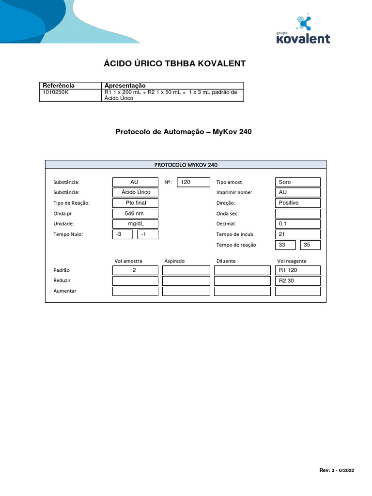Protocolo MyKov 240 - Análises Kovalent | PDF | Enzima | Reações químicas