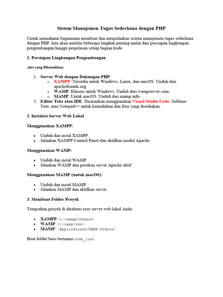 Sistem Manajemen Tugas Sederhana Dengan PHP | PDF