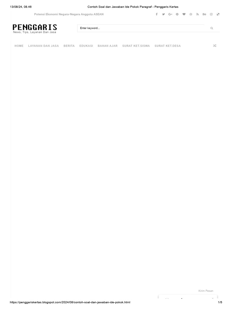 Contoh Soal Dan Jawaban Ide Pokok Paragraf - Penggaris Kertas | PDF