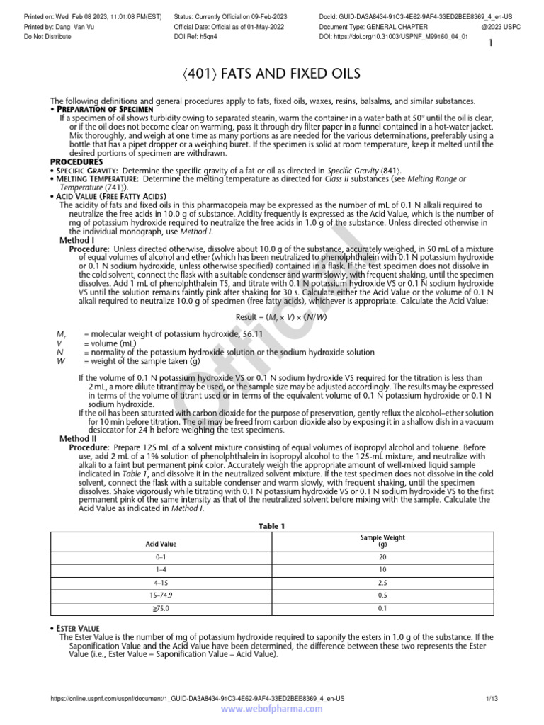 〈401〉 Fats and Fixed Oils | PDF | Titration | Chemistry
