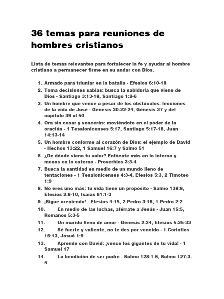Temas Para Reuniones De Varones Cristianos Pdf Creencia Religiosa Y