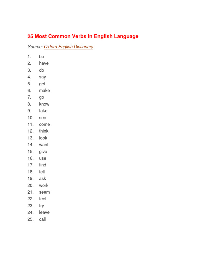 25 Most Common Verbs in English Language | PDF