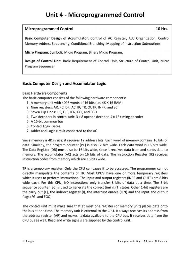 Unit 4 - Microprogrammed Control | PDF