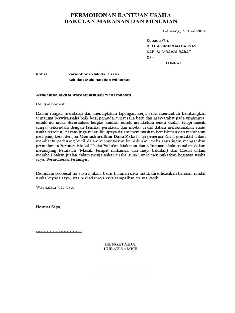 Proposal Modal Usaha Bakulan Aisyah | PDF | Bisnis