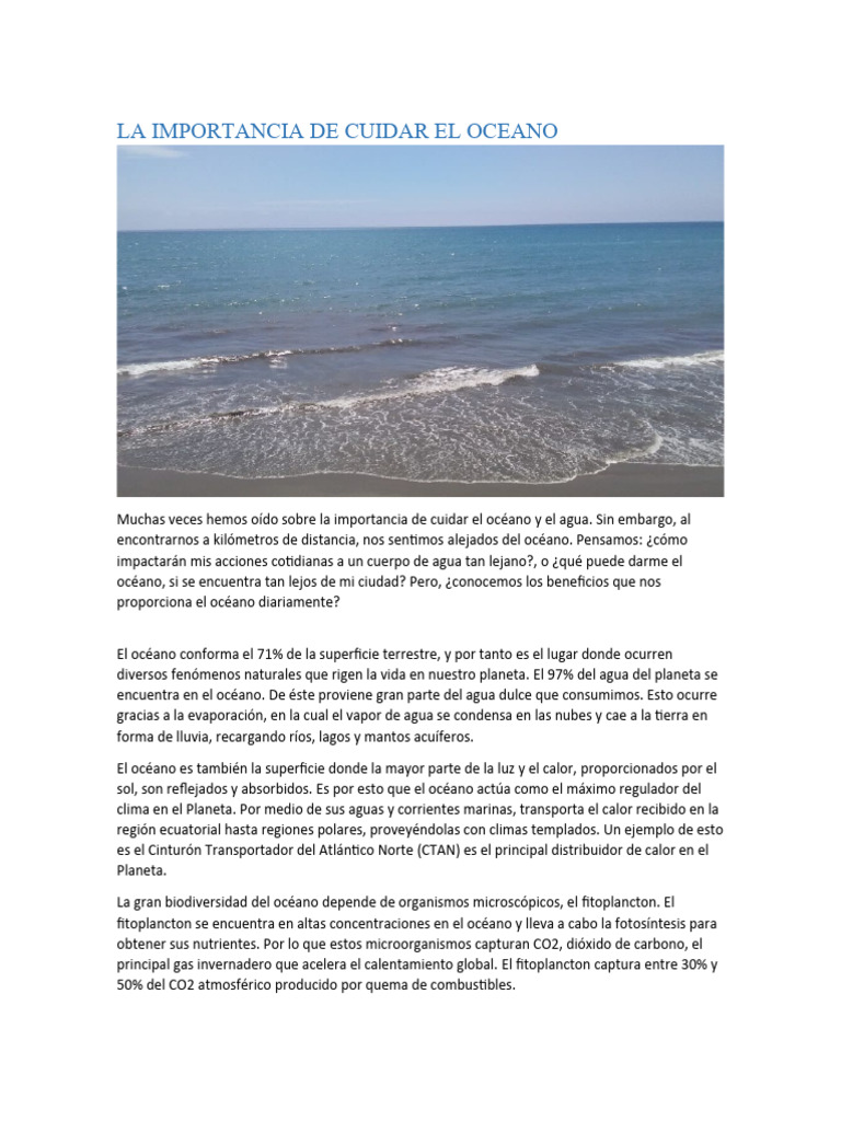 Blog La Importancia de Cuidar El Oceano | PDF