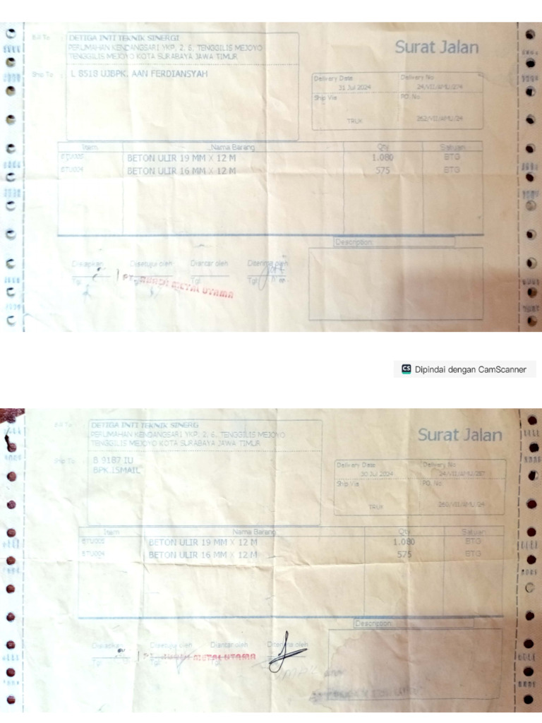 Surat Jalan Besi Ulir Dan Polos | PDF
