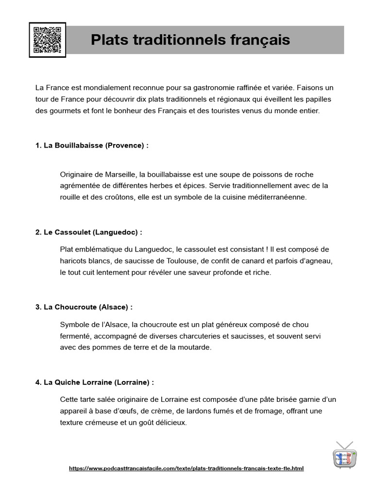 Plats Traditionnels Francais | PDF | Cuisine française | Cuisine africaine