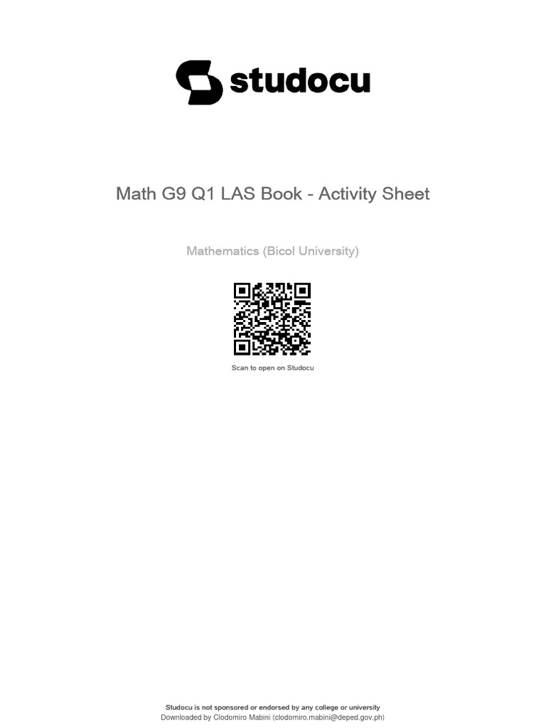 Math g9 q1 Las Book Activity Sheet | PDF | Function (Mathematics ...