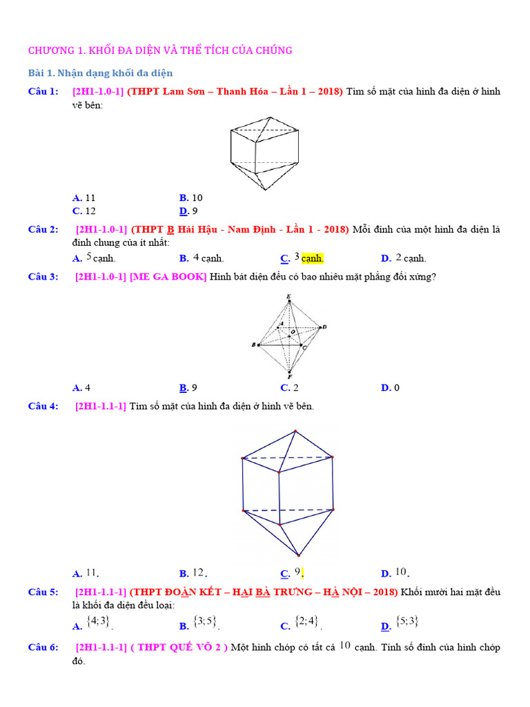 Tài Liệu Ôn Thi Thptqg 2018 Mức Độ Nb-th Chương 1-2-3 Hh -Lớp 12-Da | PDF