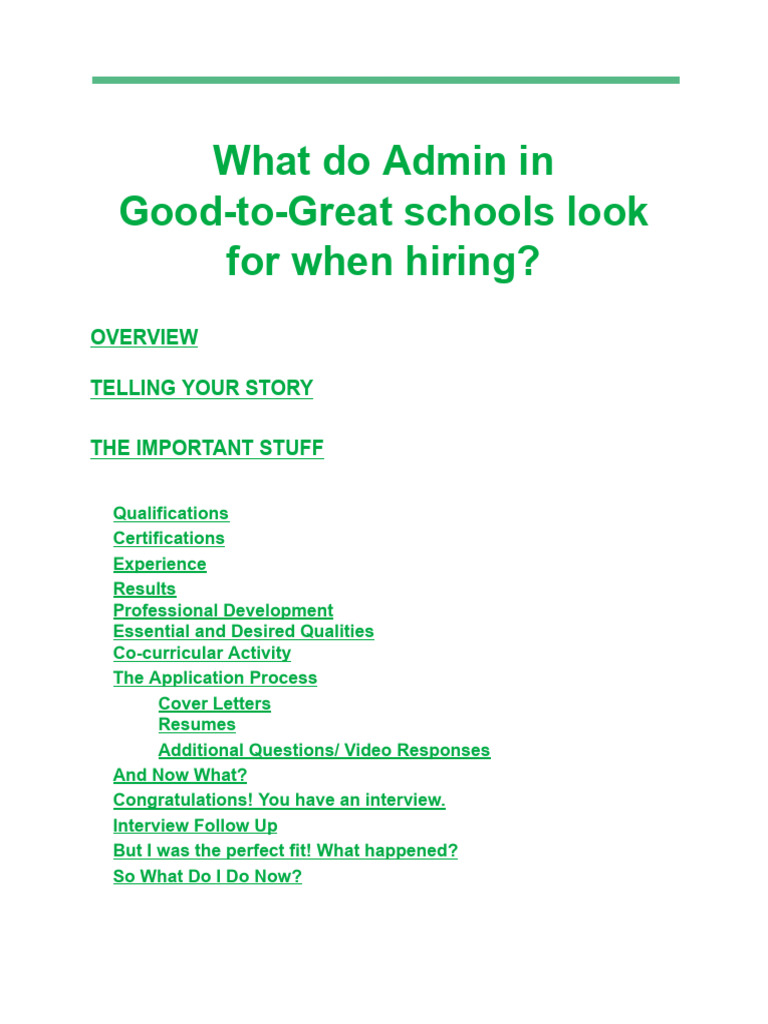 What Admin in Good-to-Great Schools Look For When Hiring | PDF | Teachers