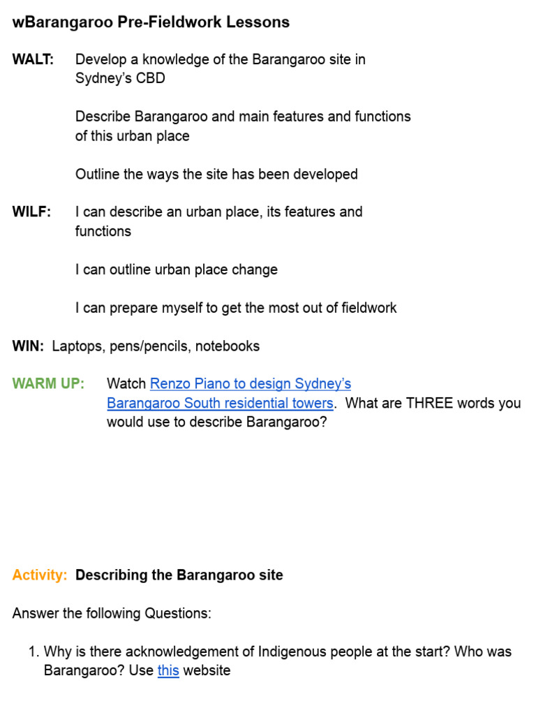 Barangaroo Pre-Fieldwork Lessons | PDF | Infrastructure | Sydney