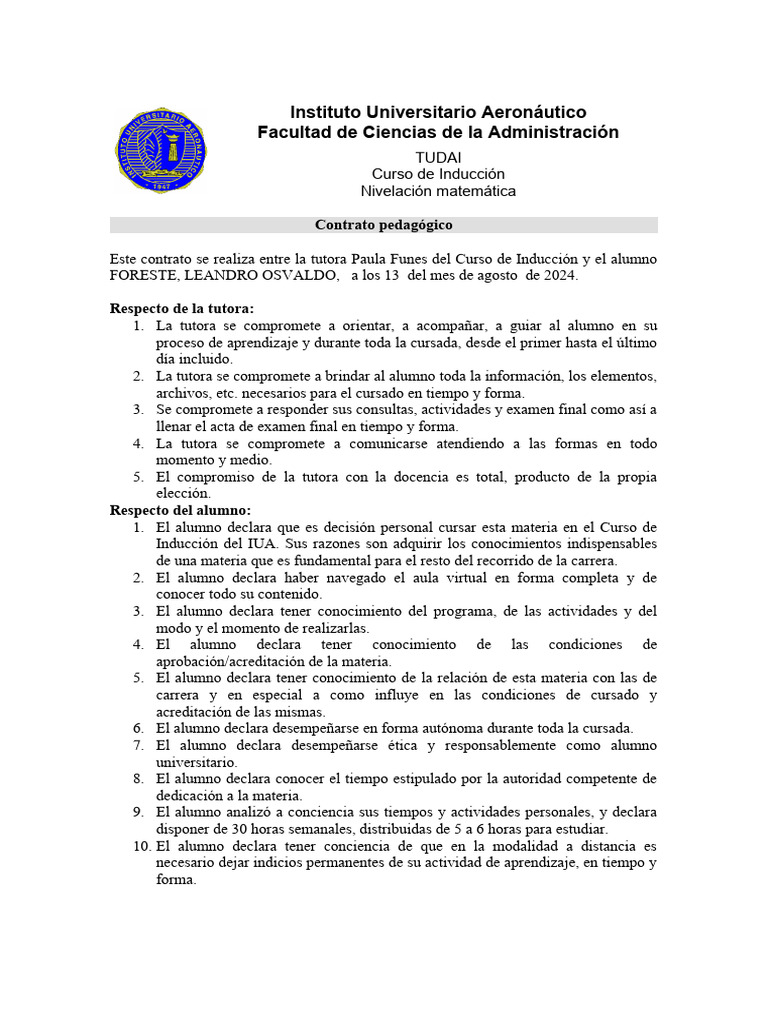 MNM AV Contrato Padagogico 1 1 | PDF | Salón de clases | Aprendizaje