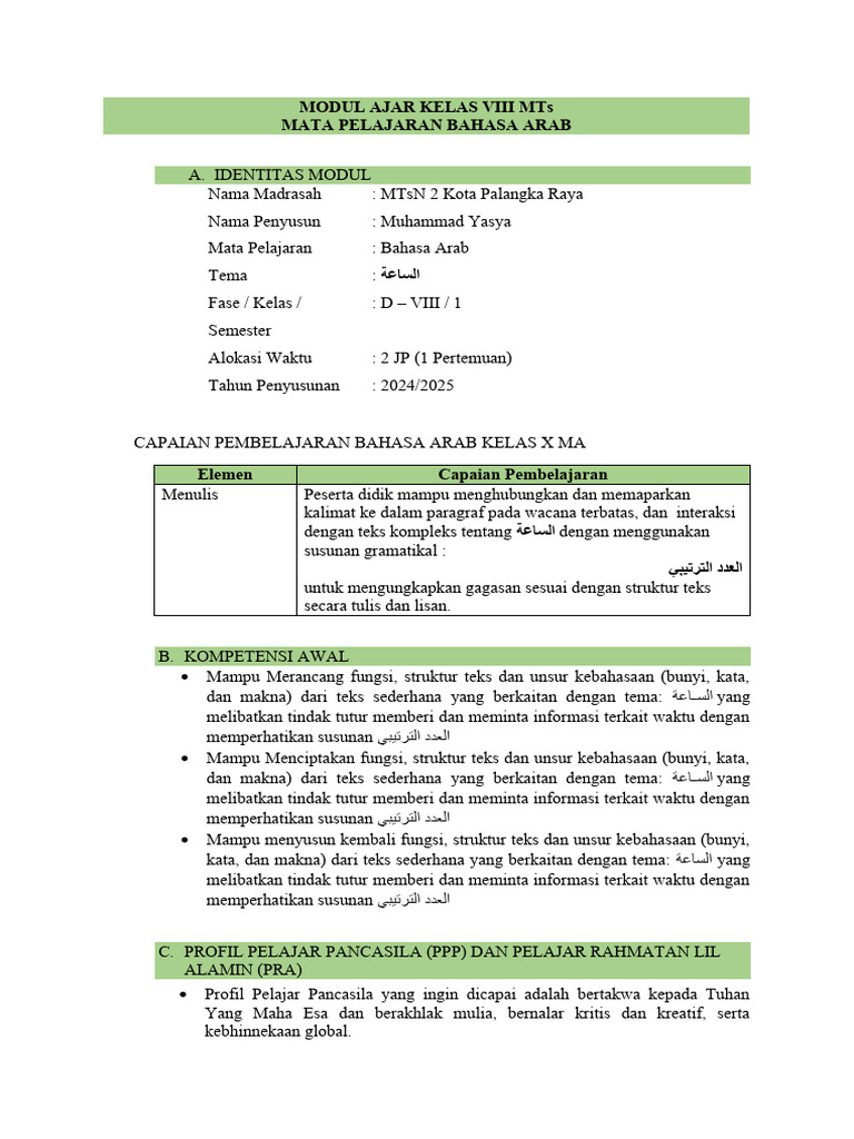 UAS TAKHTIT MODUL AJAR KELAS VIII MTs | PDF