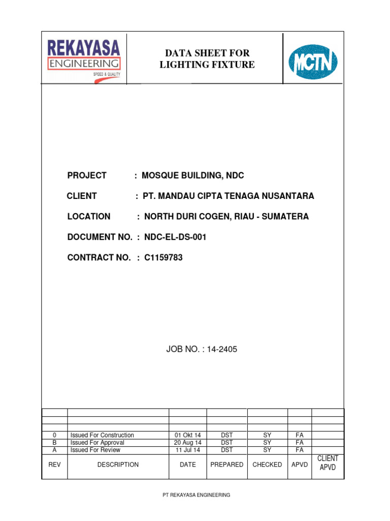 MCTN-ENG-MoB Data Sheet For Lighting Fixture | PDF | Electrical Wiring | Electrical Engineering