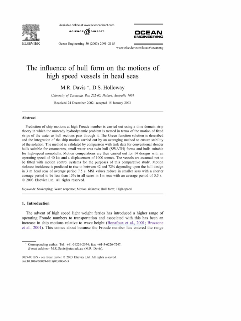 The Influence of Hull Form On The Motions of | PDF