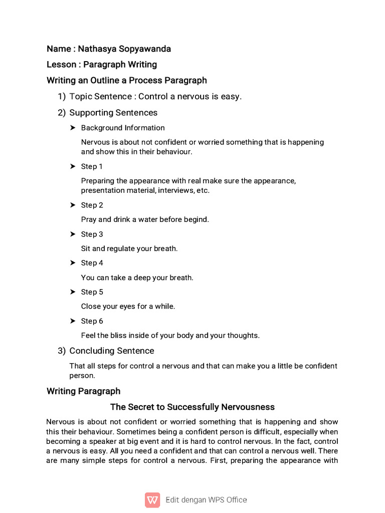 Writing an Outline a Process Paragraph | PDF