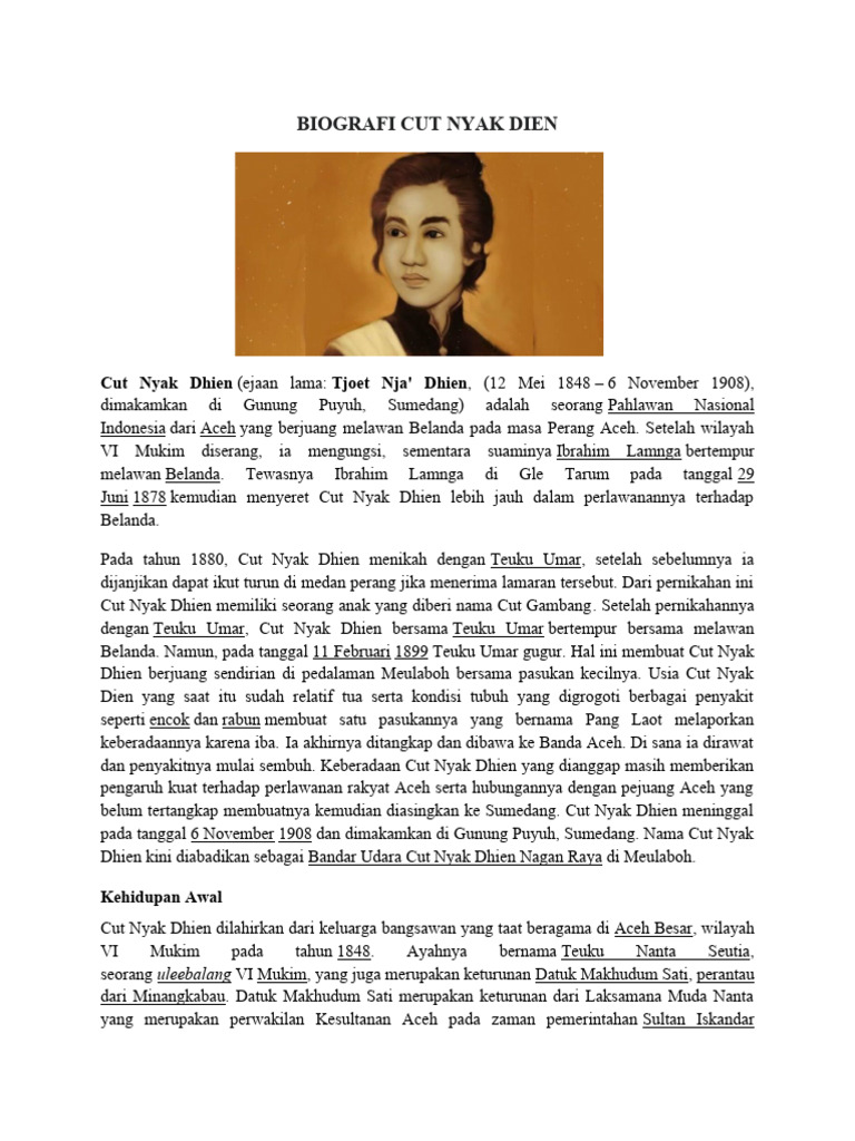 Biografi Cut Nyak Dhien, Pahlawan Aceh | PDF | Perjalanan | Klasik