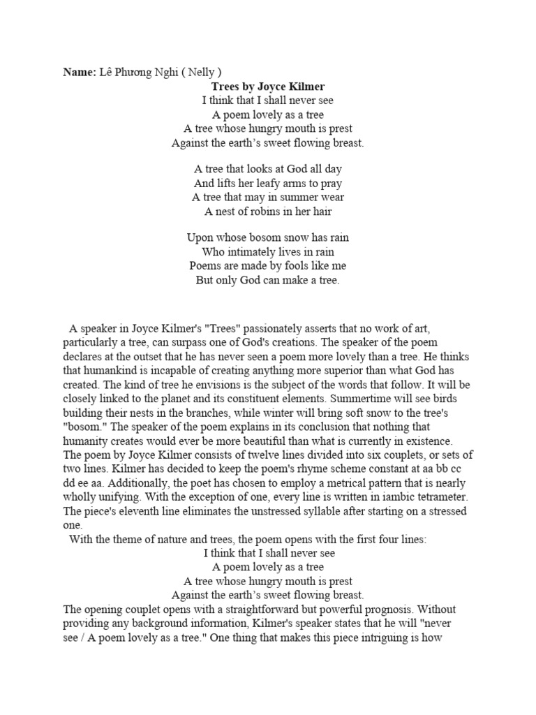Analyze Trees by Joyce Kilmer | PDF | Poetry