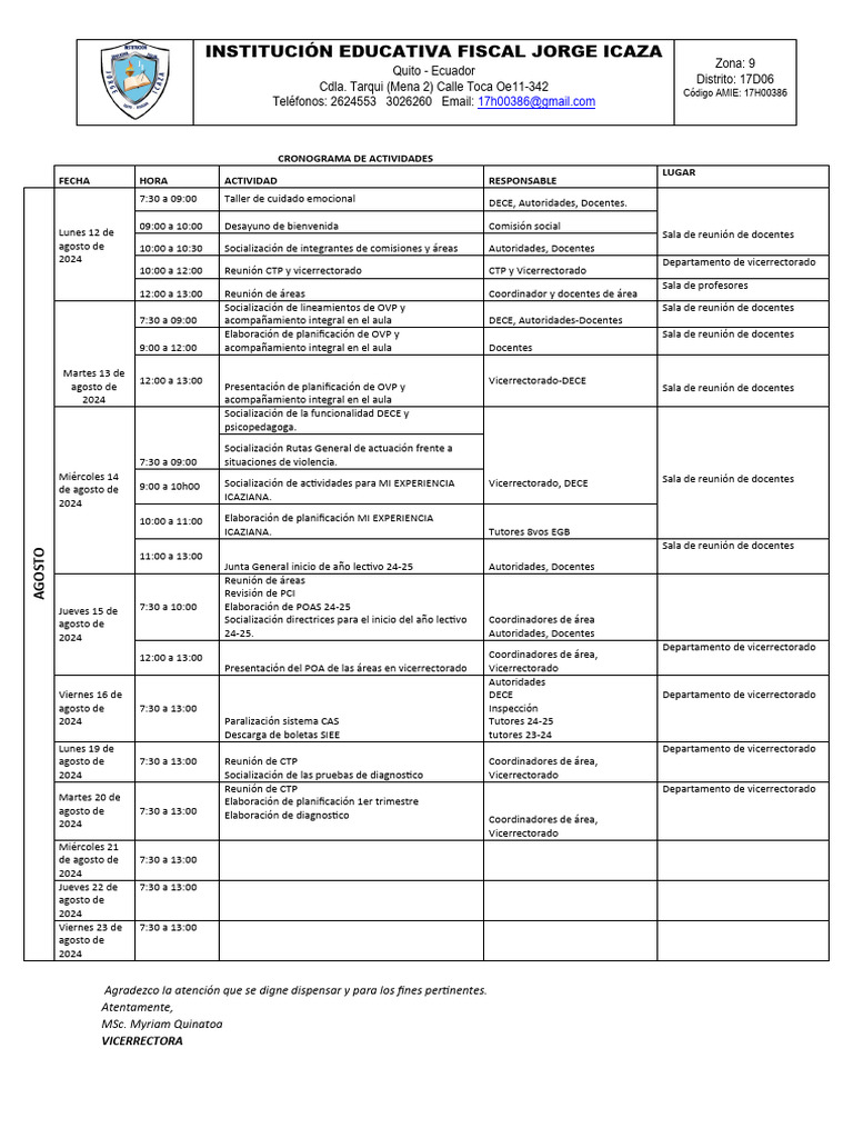 Cronograma de Inicio de Año Lectivo 2024 - 2025 | PDF