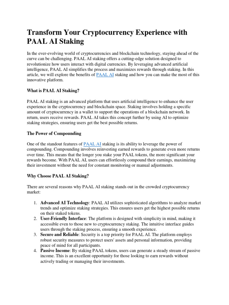 Transform Your Cryptocurrency Experience With PAAL AI Staking | PDF ...