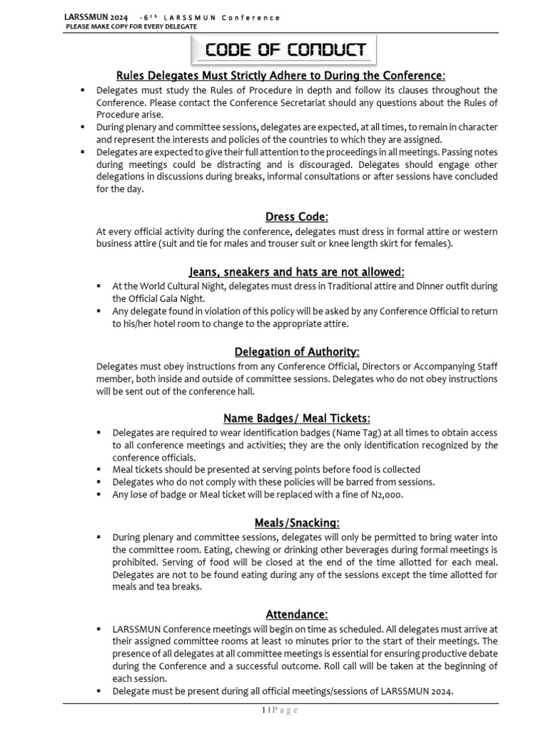 Code of Conduct | PDF | Justice | Crime & Violence